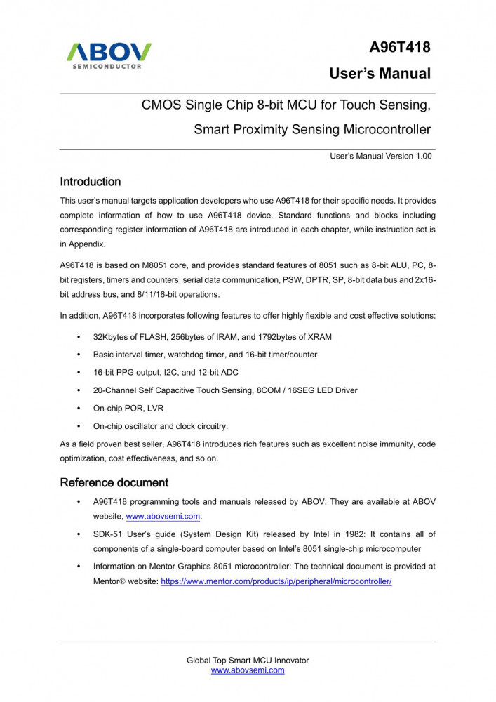 A96T418 technical document page 1