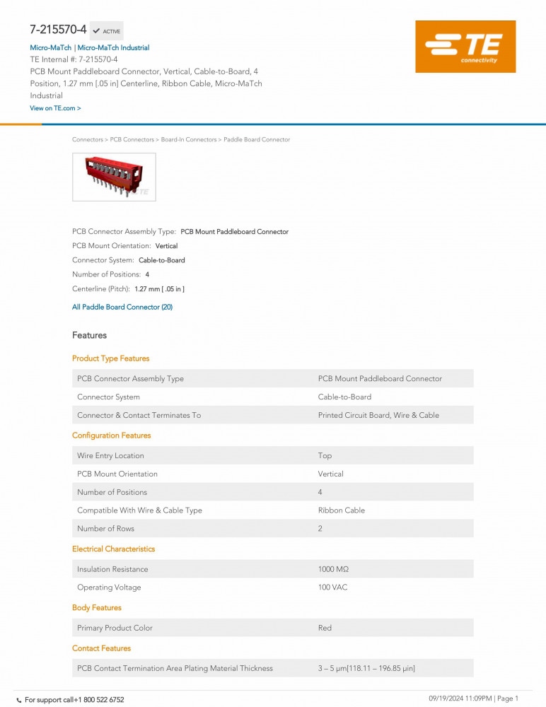 TE Connectivity 7-215570-4 technical document page 1