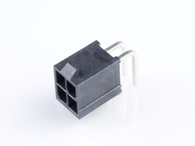 Mini-Fit Jr. Reflow Solder Capable Header, Right-Angle, Dual Row, 4 Circuits, without Mounting Peg, Gold (Au) Plating, Glow-Wire Capable, Tape and Reel