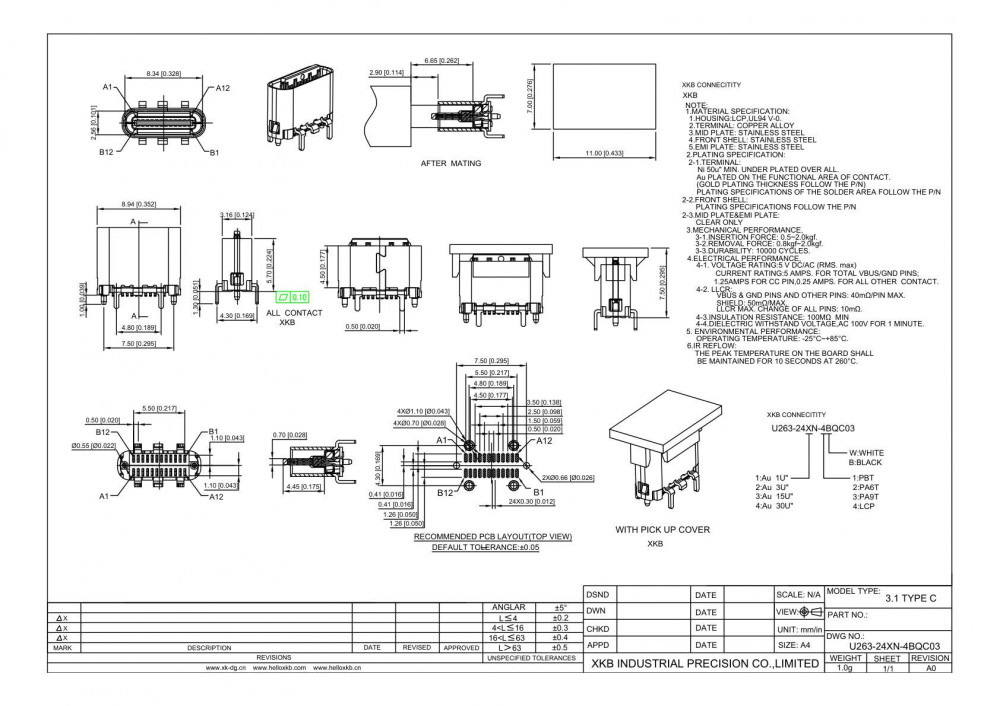 XKB Connection U263-241N-4BQC03 technical drawing