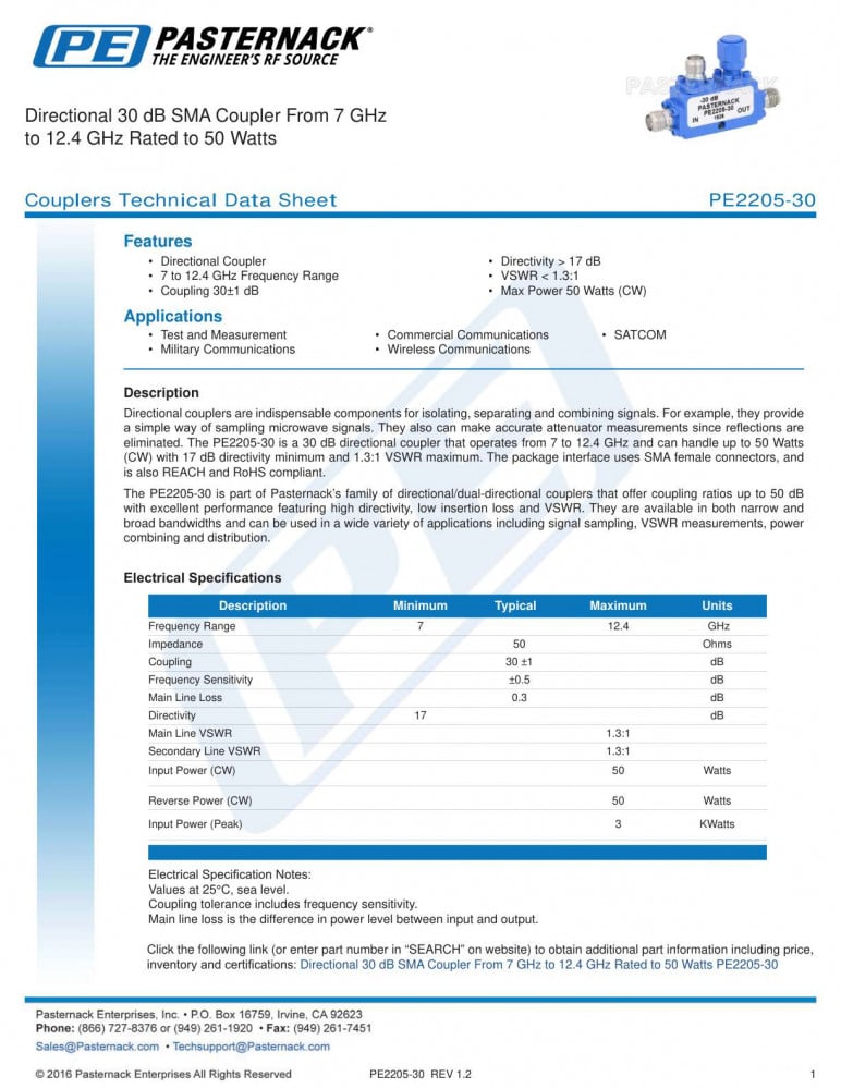 PE2205-30 datasheet page 1