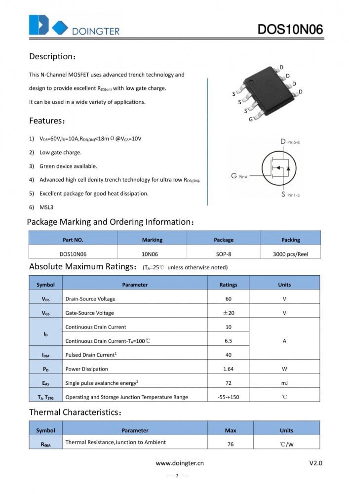 DOS10N06 datasheet page 1