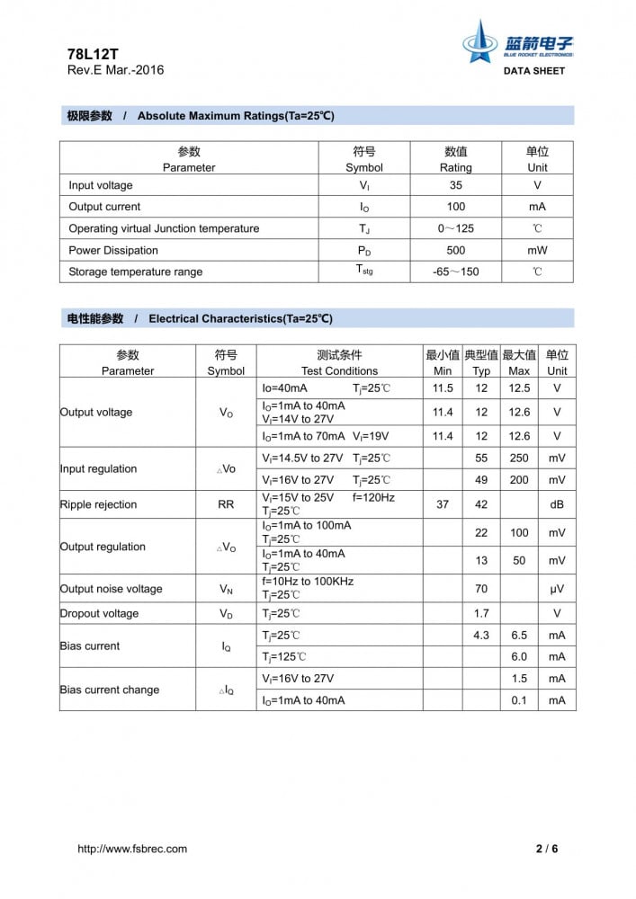 78L12T datasheet page 2