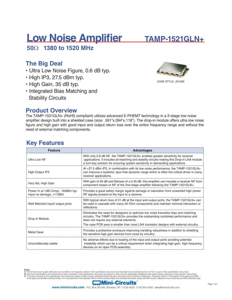 TAMP-1521GLN+ datasheet page 1