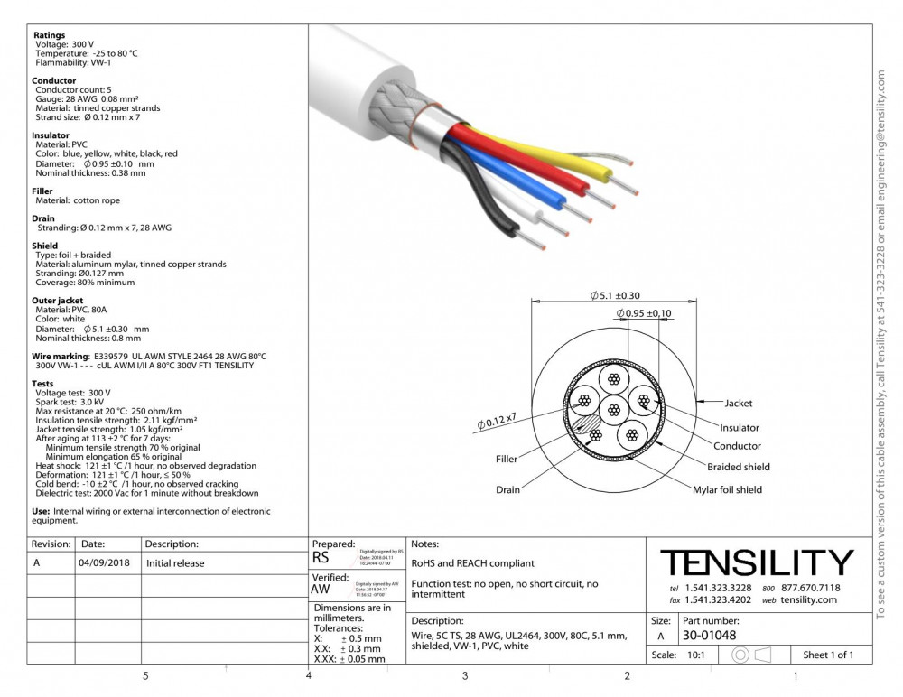 Tensility 30-01048 cable product drawing