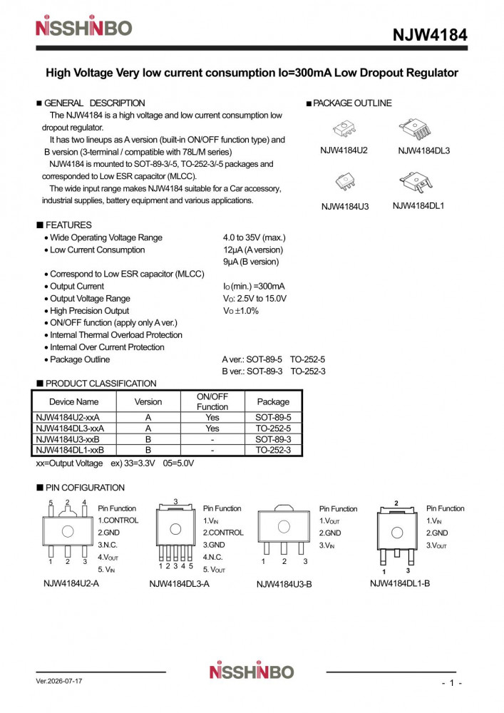 NJW4184 datasheet page 1