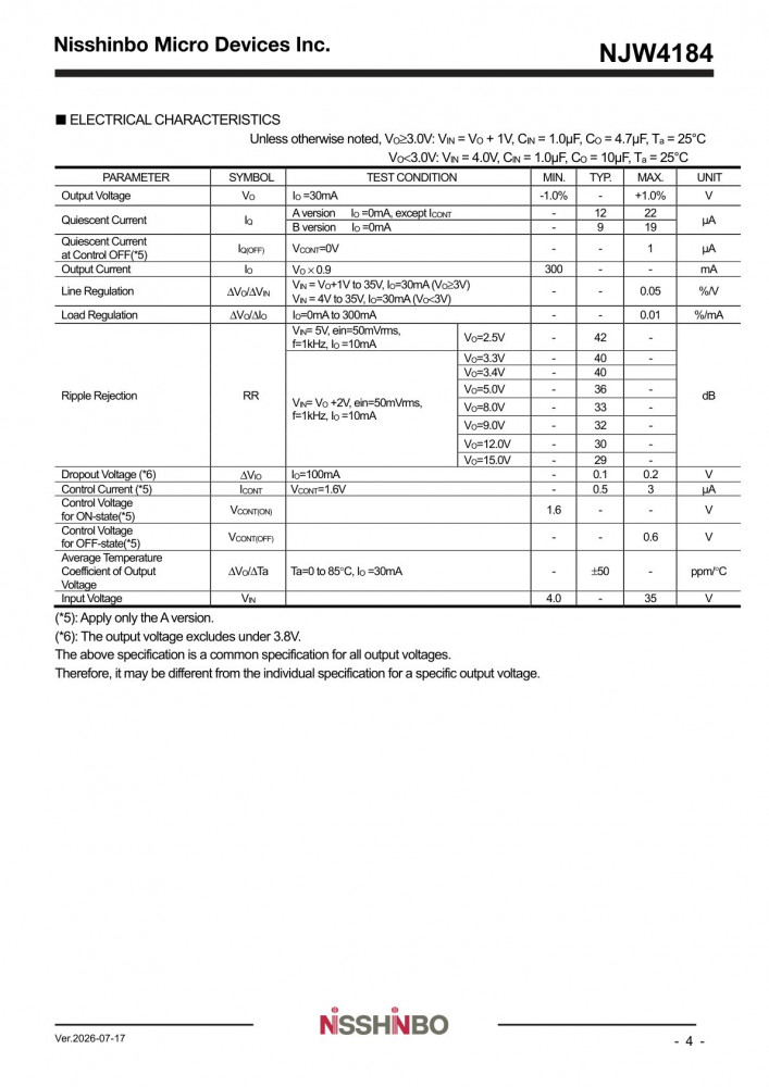 NJW4184 datasheet page 4