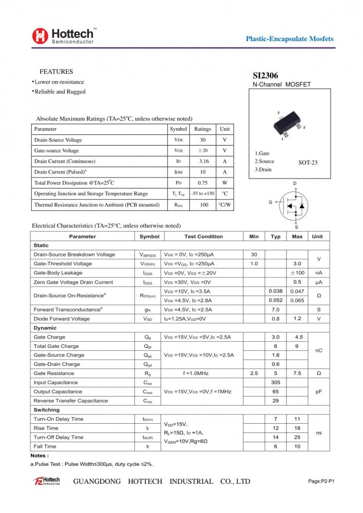 SI2306 datasheet page 1