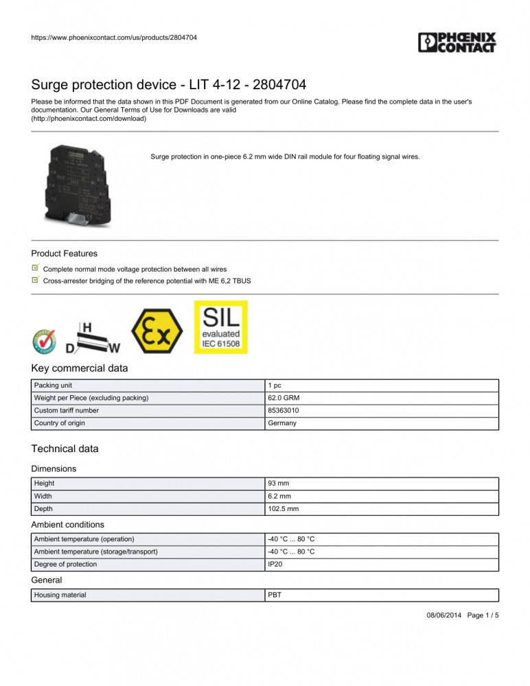 Phoenix Contact 2804704 product document page 1