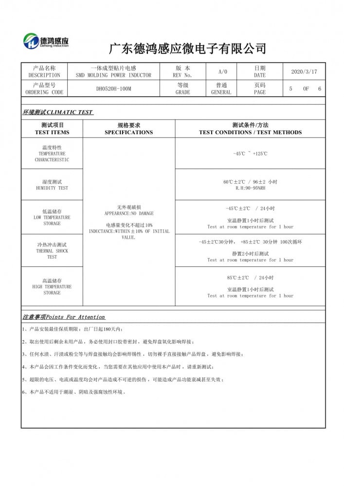 DH0520H-100M approval document page 6