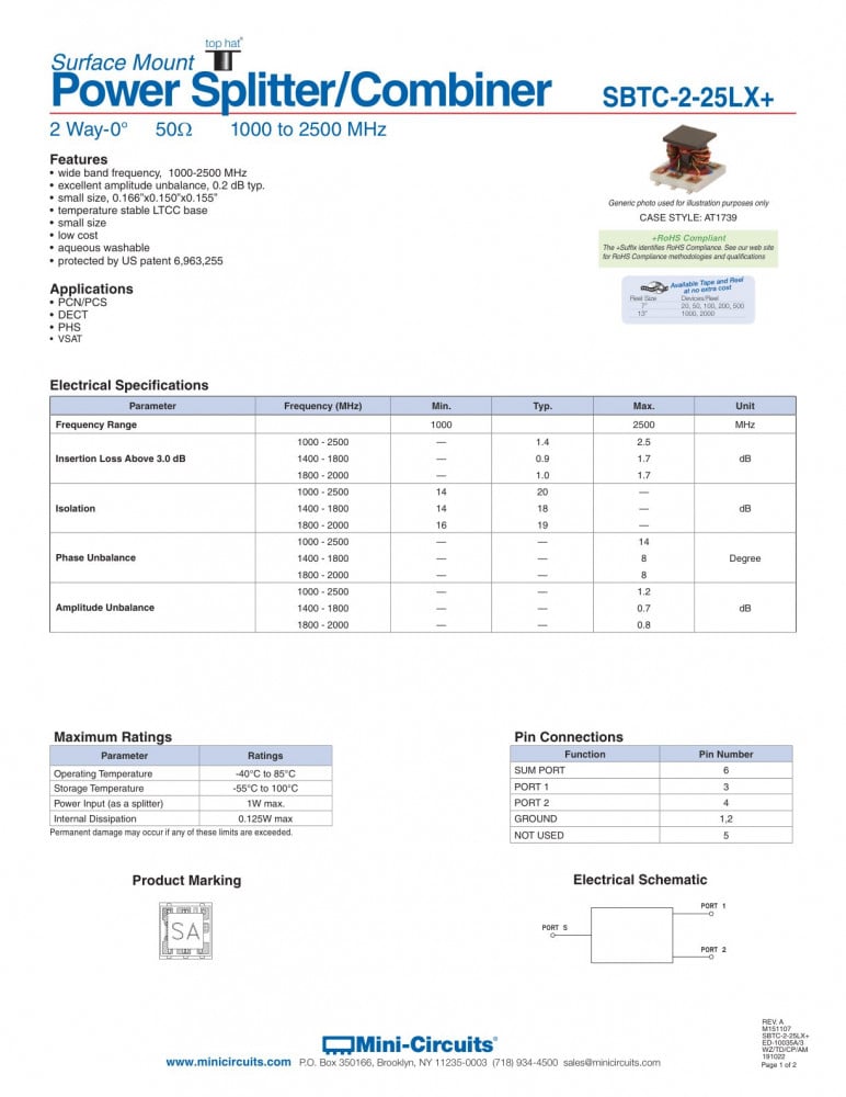 SBTC-2-25LX+ technical specification page