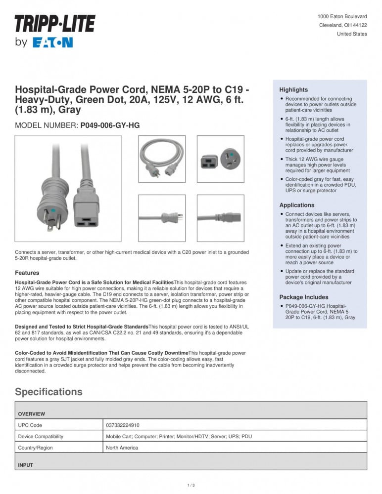 P049-006-GY-HG technical document page 1
