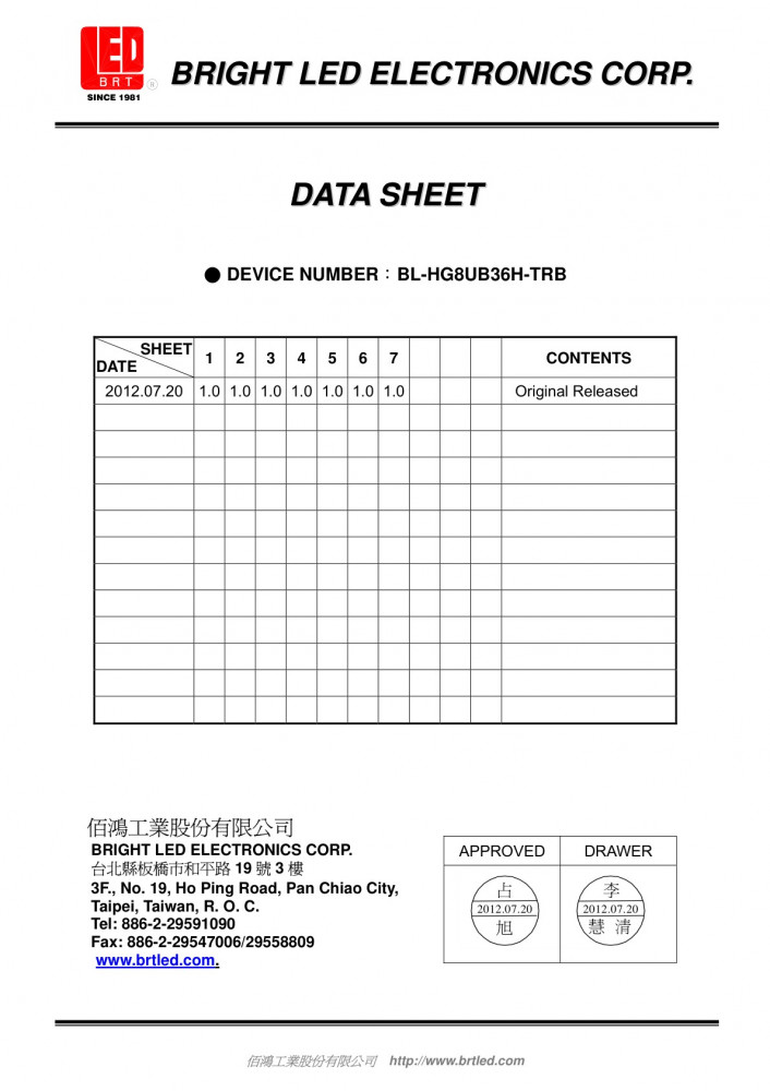 BL-HG8UB36H-TRB datasheet page 1