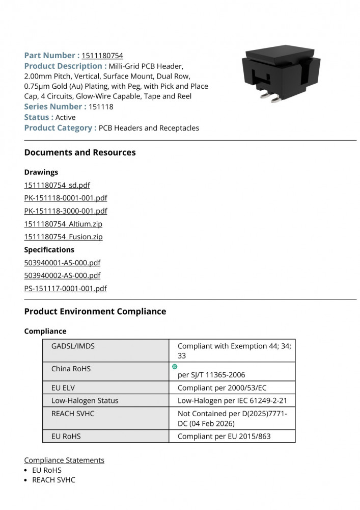 Molex 151118 product specification page 1