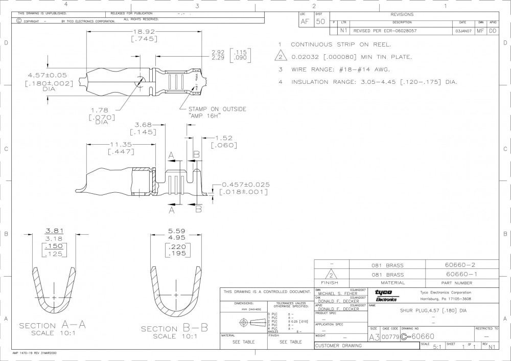 TE Connectivity 60660-1 technical drawing page