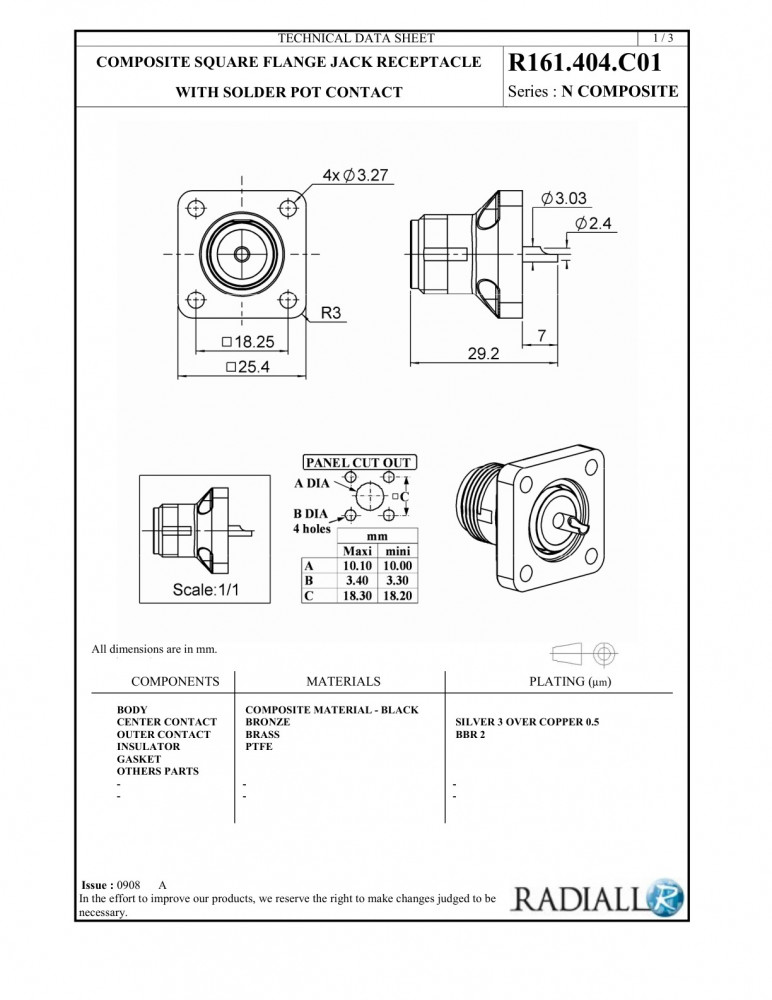 Radiall R161404C01 technical document page 1