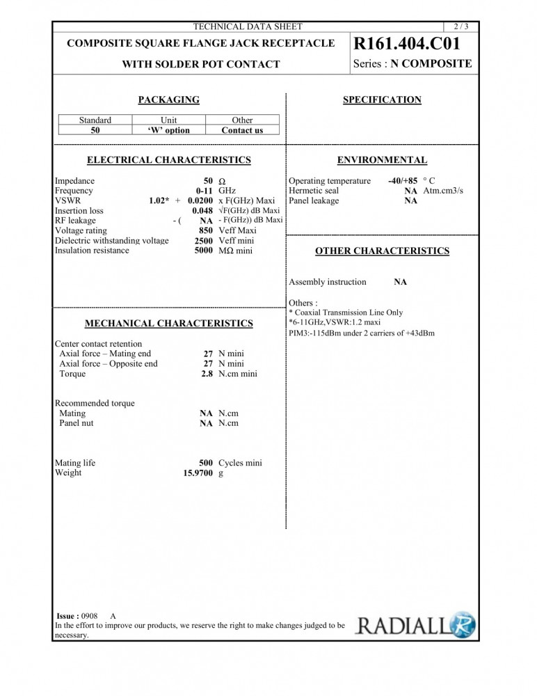 Radiall R161404C01 technical document page 2