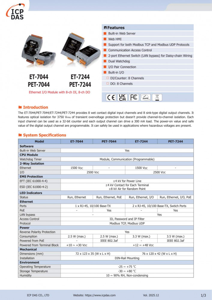 PET-7244 technical document page 1