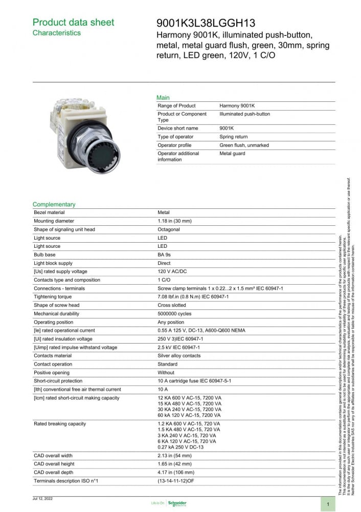 9001K3L38LGGH13 technical document page 1