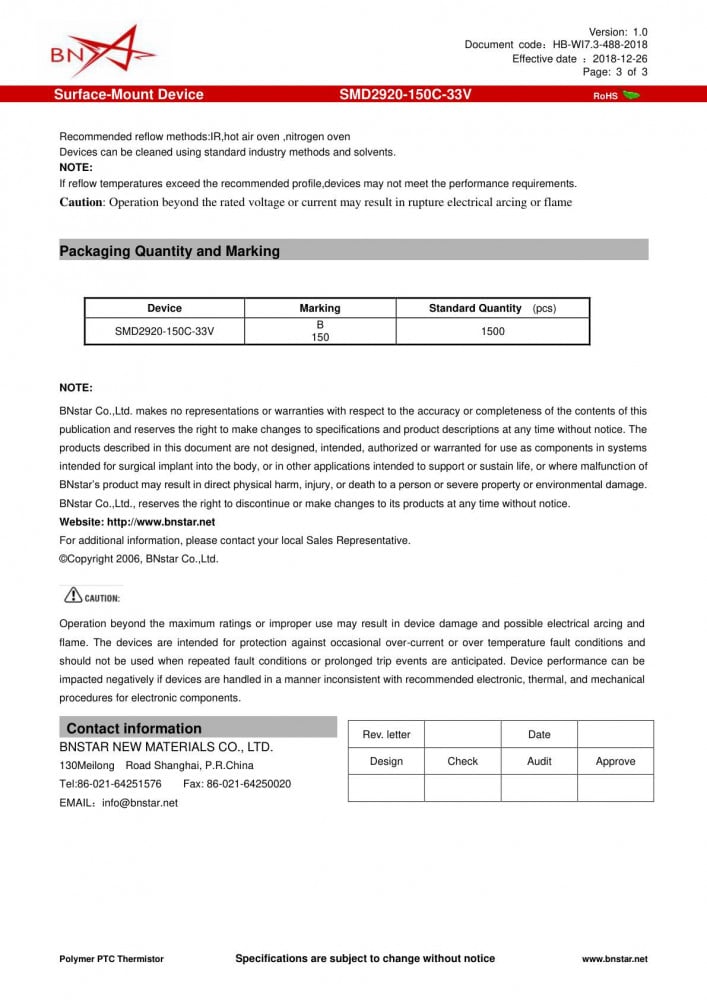 BNstar SMD2920-150C-33V datasheet page 3