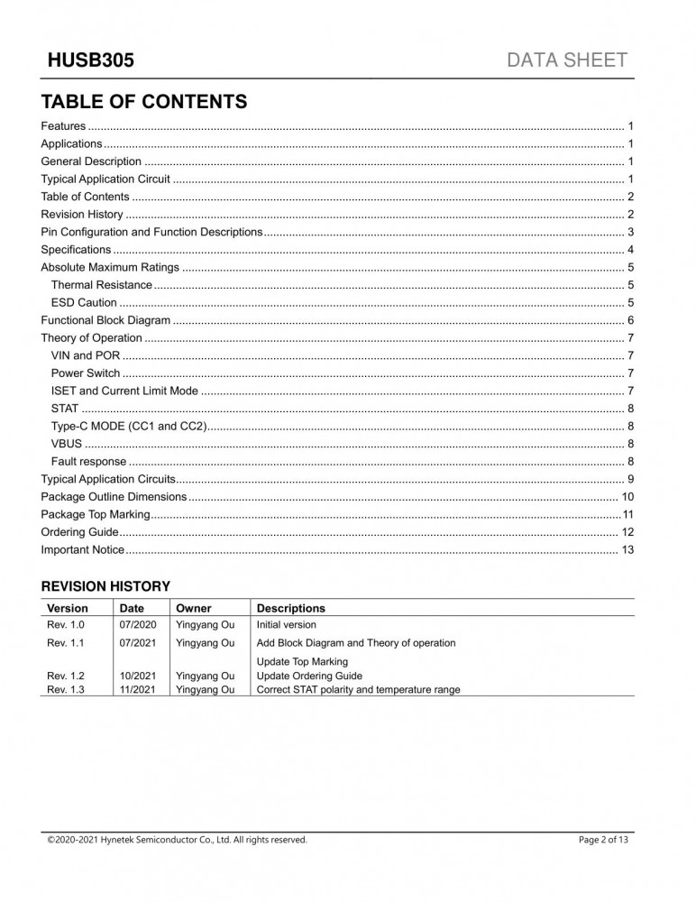 HUSB305 datasheet page 2