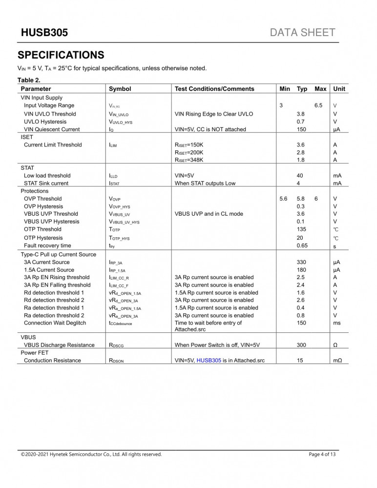 HUSB305 datasheet page 4