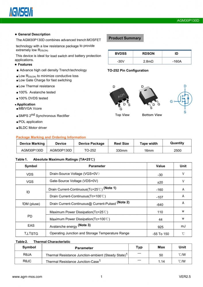 AGM30P130D datasheet page 1