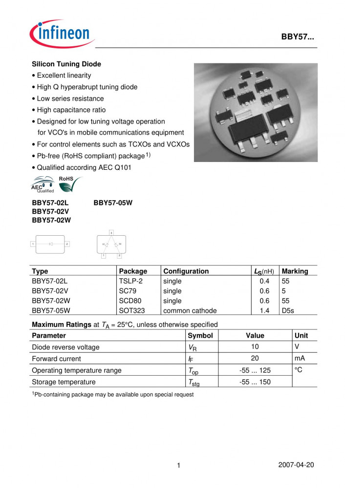 BBY57 silicon tuning diode document page 1