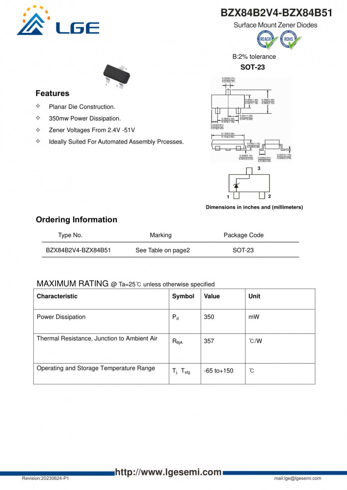 LGE BZX84B15 datasheet page 1