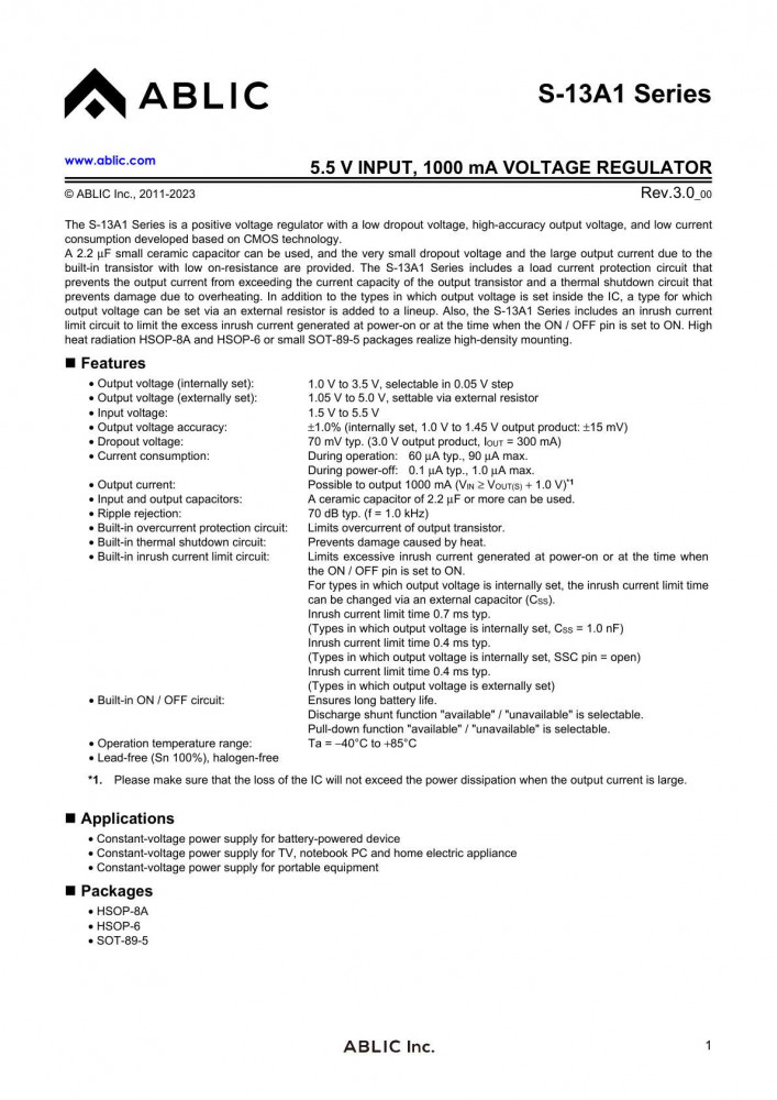 S-13A1 datasheet page 1