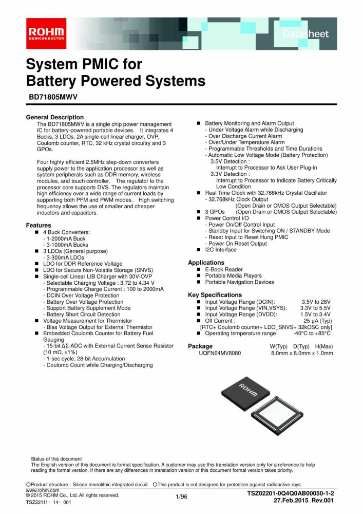 BD71805MWV technical document page 1