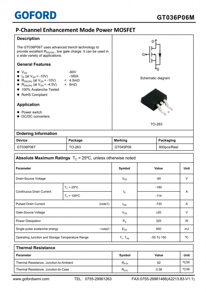 GT036P06M datasheet page 1
