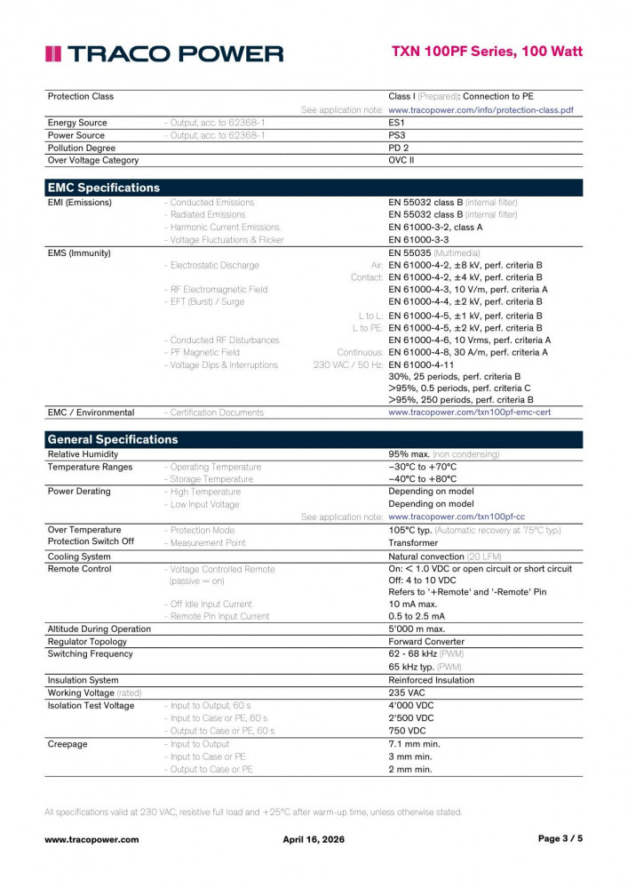 TXN 100PF series technical document, page 3