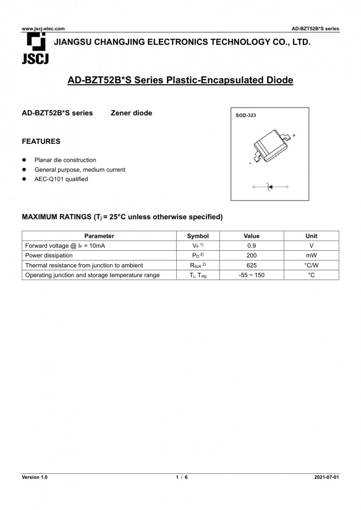 AD-BZT52B6V8S datasheet page 1