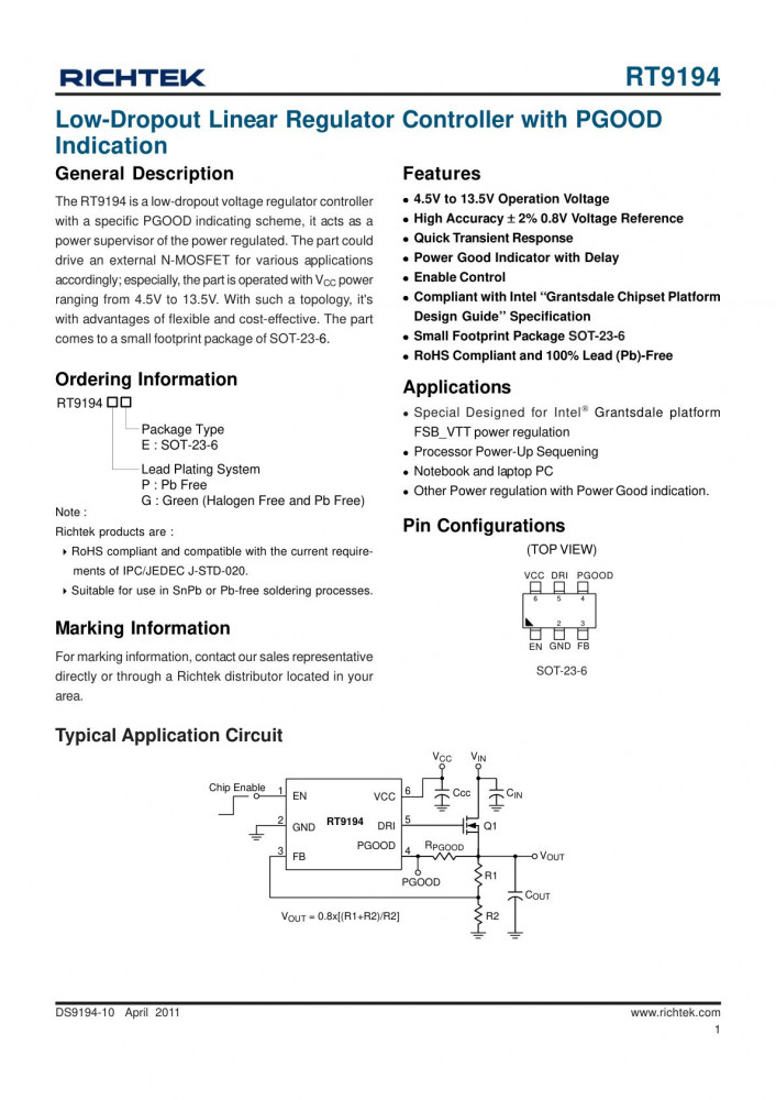 RT9194GE datasheet page 1