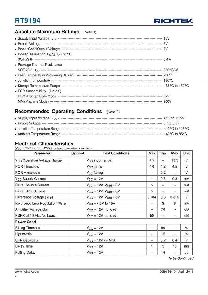 RT9194GE datasheet page 4