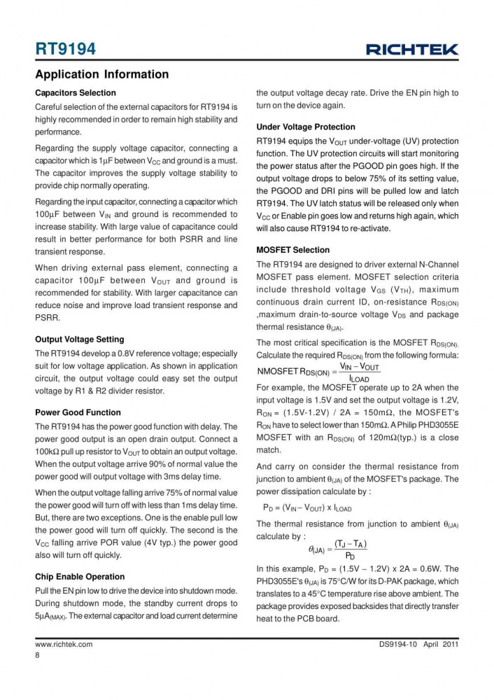 RT9194GE datasheet page 8