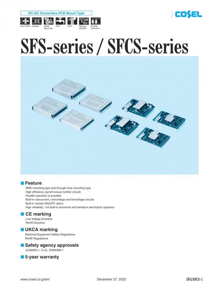 Cosel SFCS-series datasheet page 1