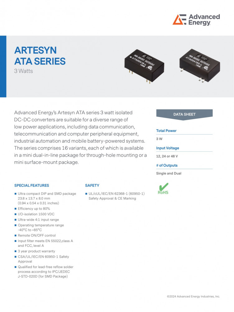 Artesyn ATA series datasheet page 1