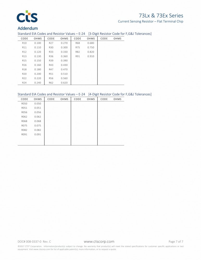 CTS 73Lx and 73Ex datasheet page 7