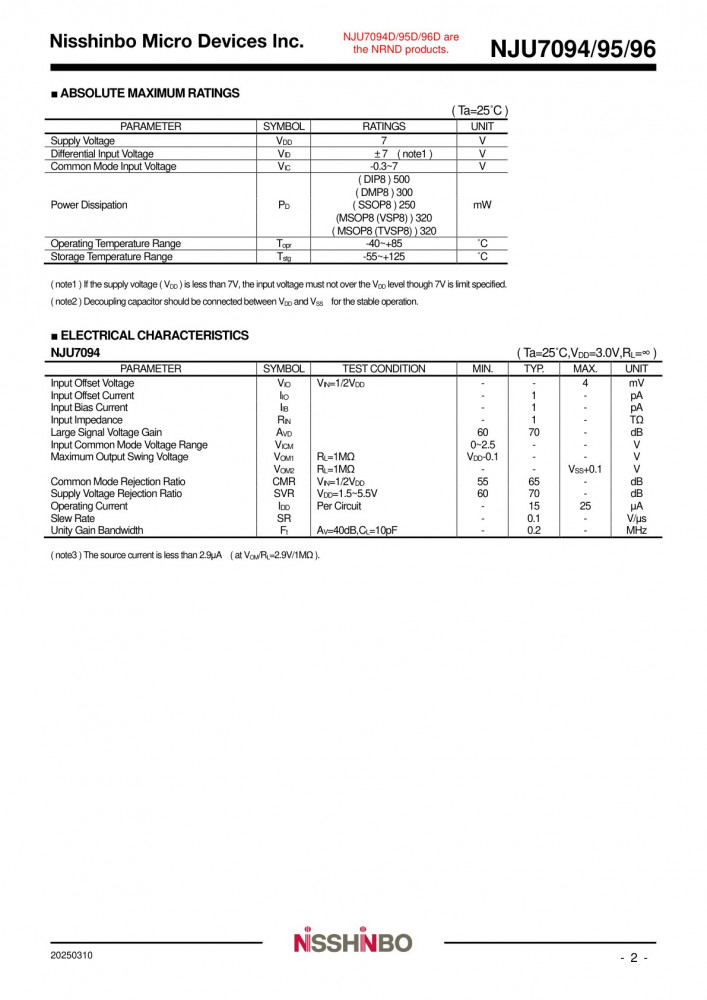 NJU7095 datasheet page 2