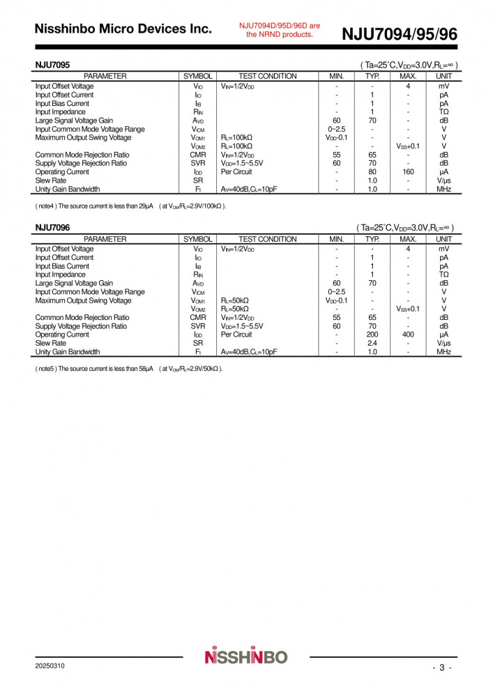 NJU7095 datasheet page 3