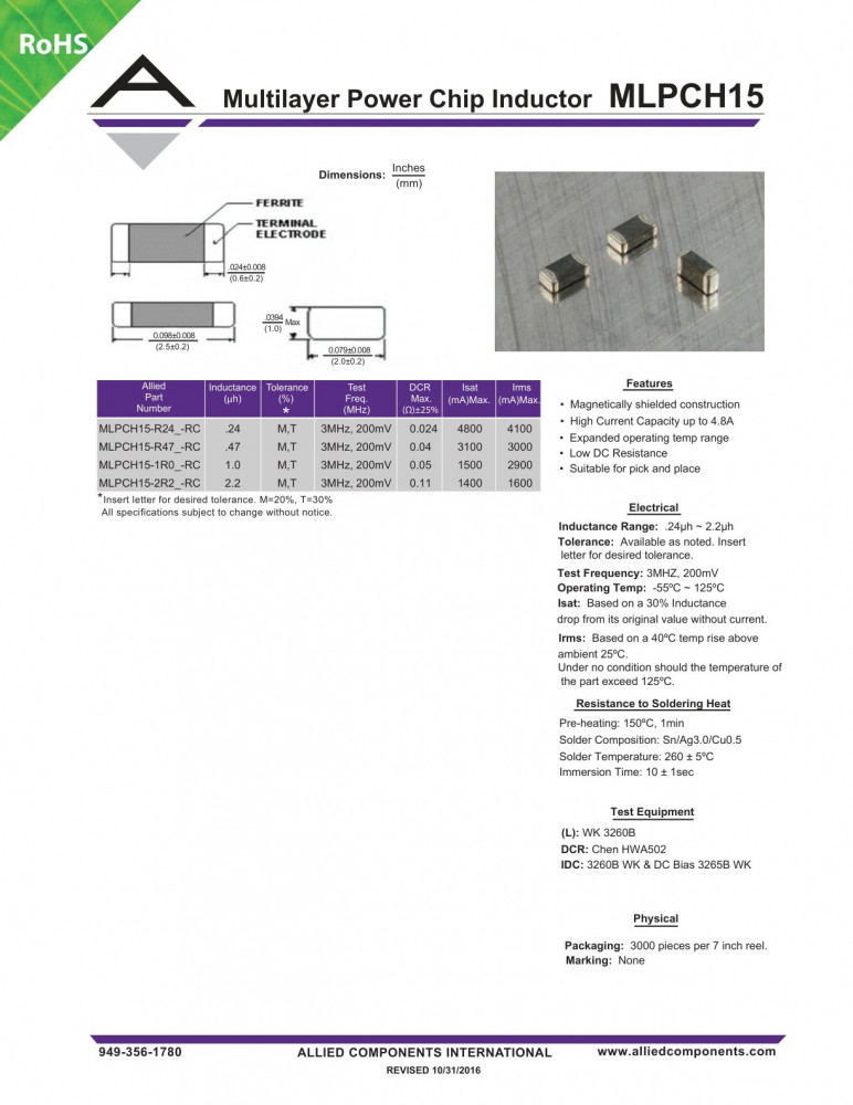MLPCH15 series product documentation page