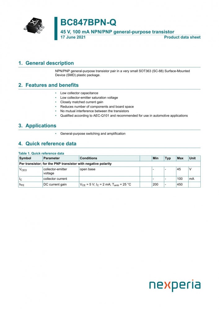 BC847BPN-QX datasheet page 1