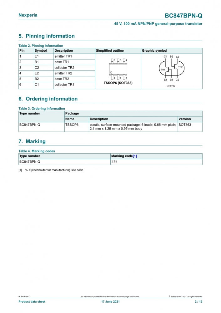 BC847BPN-QX datasheet page 2