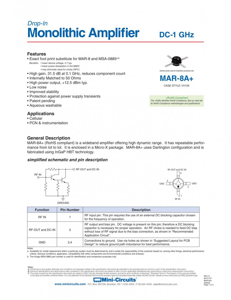 MAR-8A+ datasheet page 1
