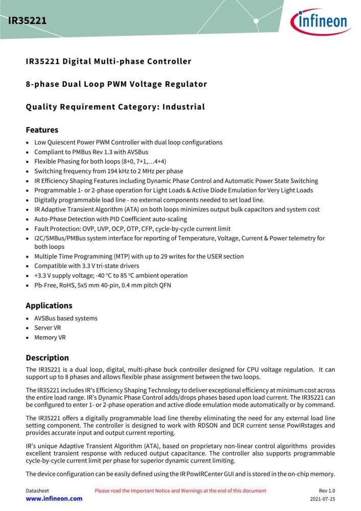 IR35221 datasheet page 1