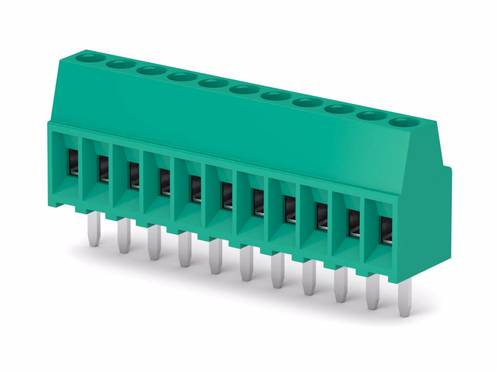 2.54mm Pitch Beau Eurostyle Fixed Mount PCB Terminal Block, Green, 11 Circuits for sale