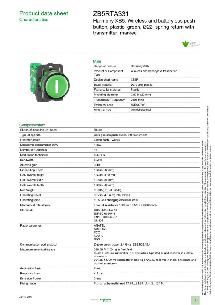 ZB5RTA331 technical document page 1