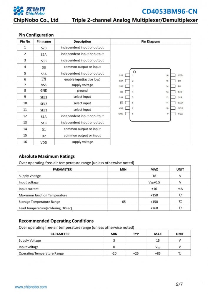 CD4053BM96-CN datasheet page 2